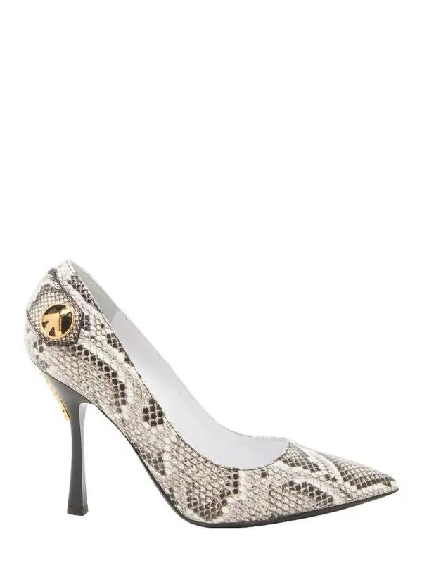 Moschino Peace Button 100mm Leather Pumps - Grey