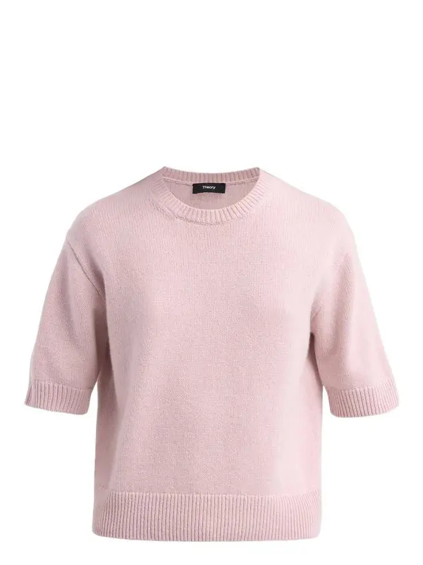 Theory Cashmere Knit Crop T-shirt - Rose Mauve