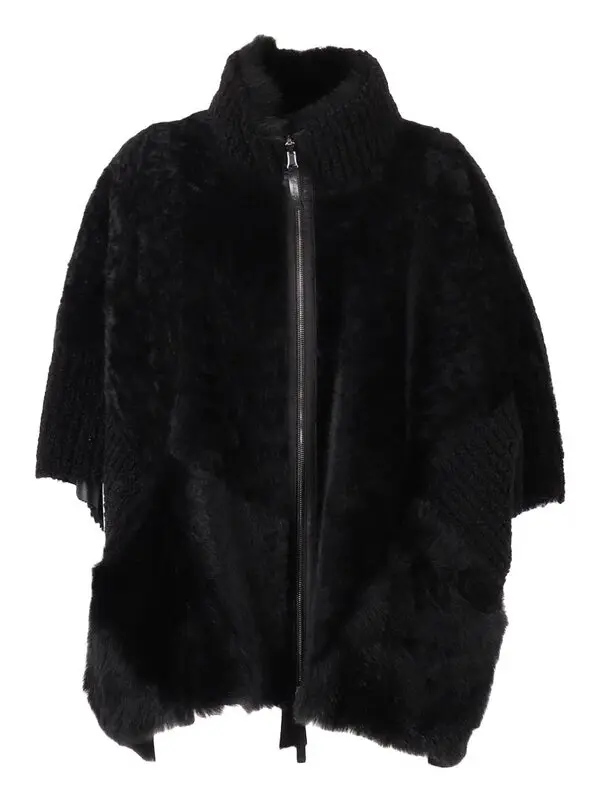 DIEGO M Sheepskin Cape - Black