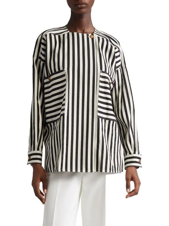 Max Mara Two-tone Striped Cotton-silk Shirt - White/ Black