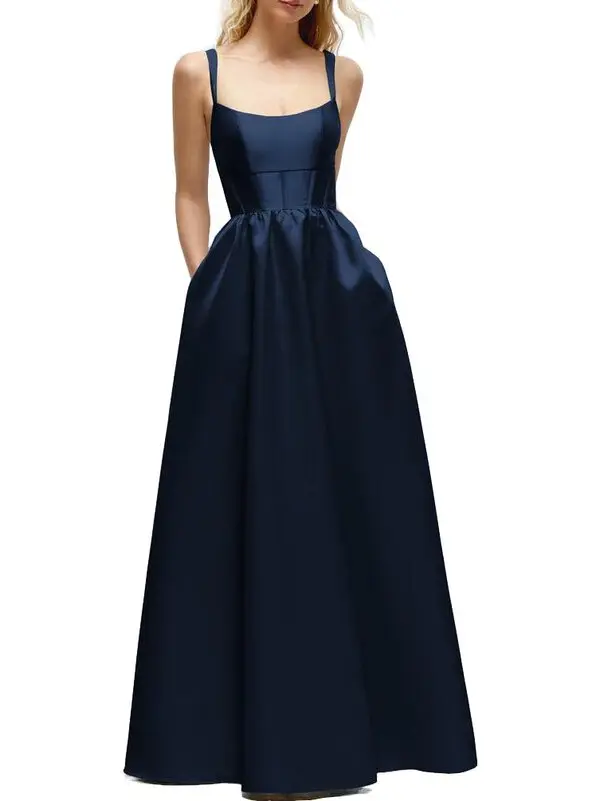 Dessy Collection Sleeveless Corset Satin Gown - Midnight