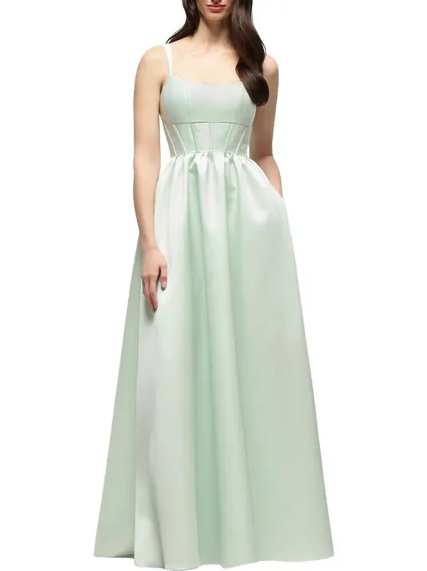 Dessy Collection Sleeveless Corset Satin Gown - Mint Green