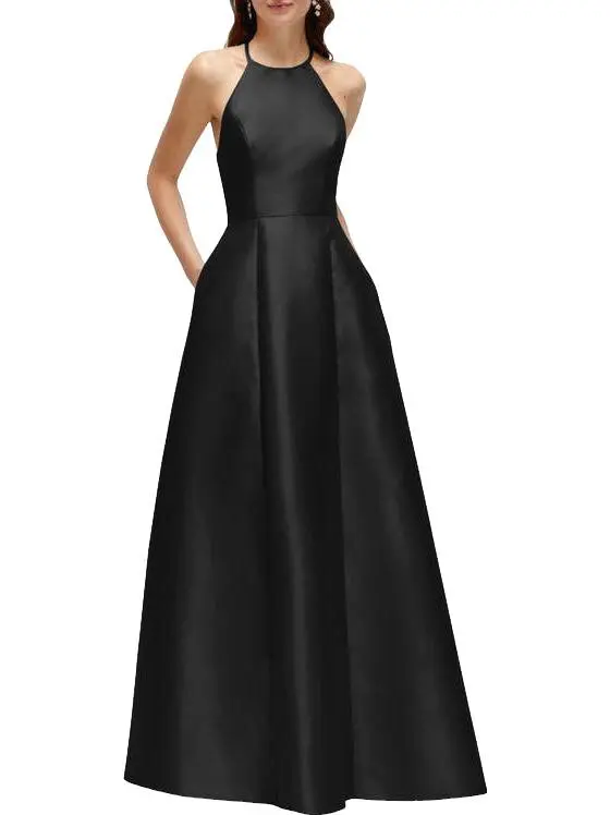 Alfred Sung A-line Satin Gown - Black