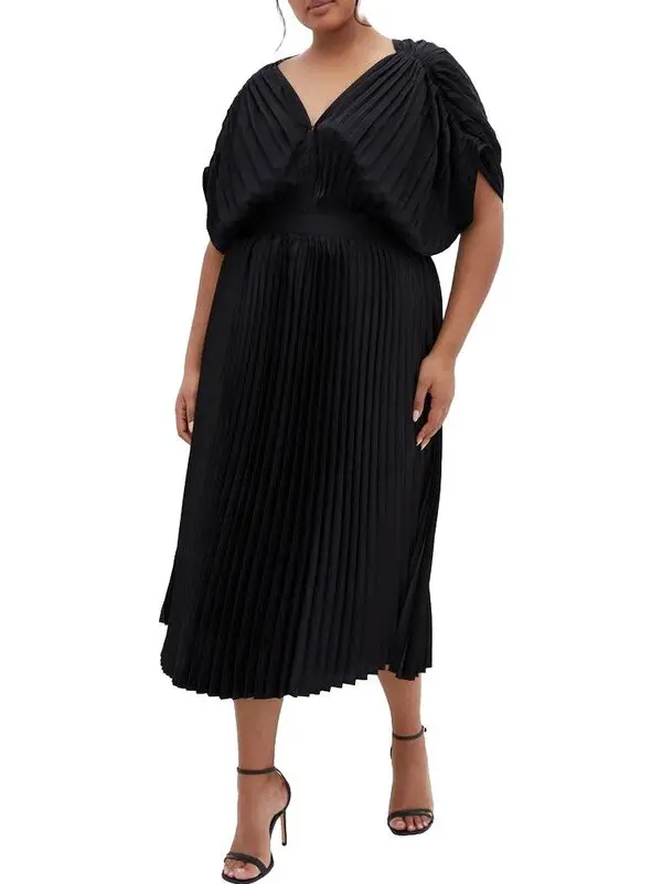 City Chic Henley Pleated Maxi Dress - Black