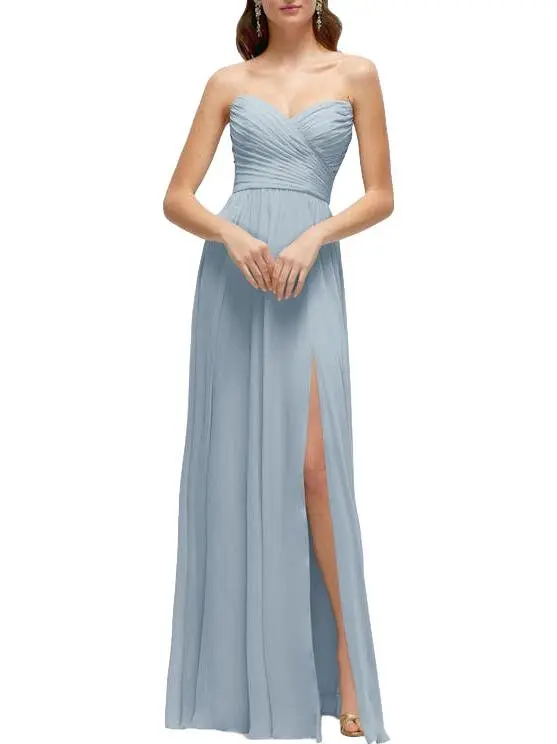 After Six Pleated Strapless Chiffon A-line Gown - Mist