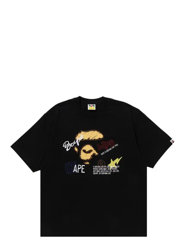 A BATHING APE Hand Draw Graphic Relaxed Fit Tee - Black