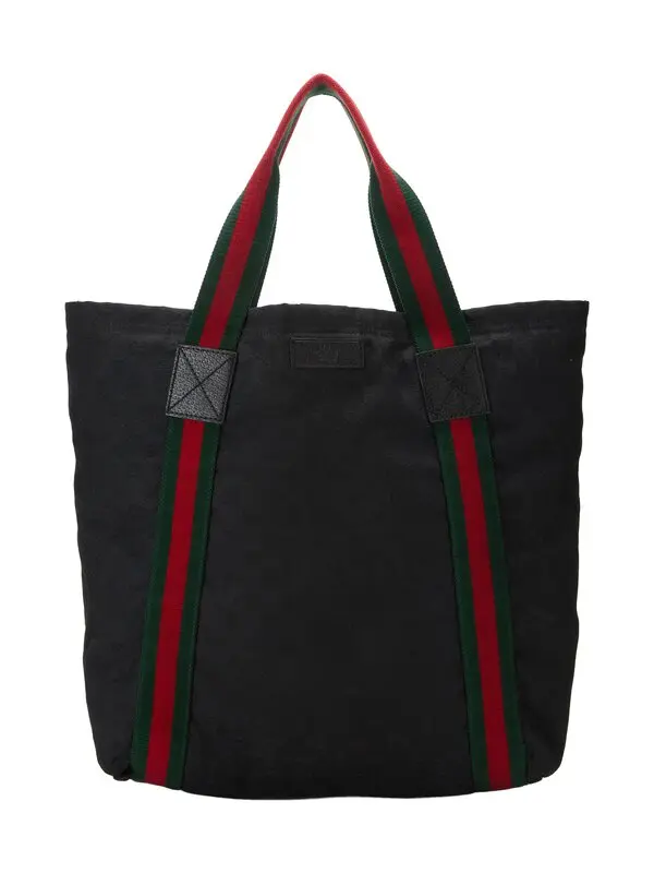 Gucci Gg Canvas Flat Web Tote - Black