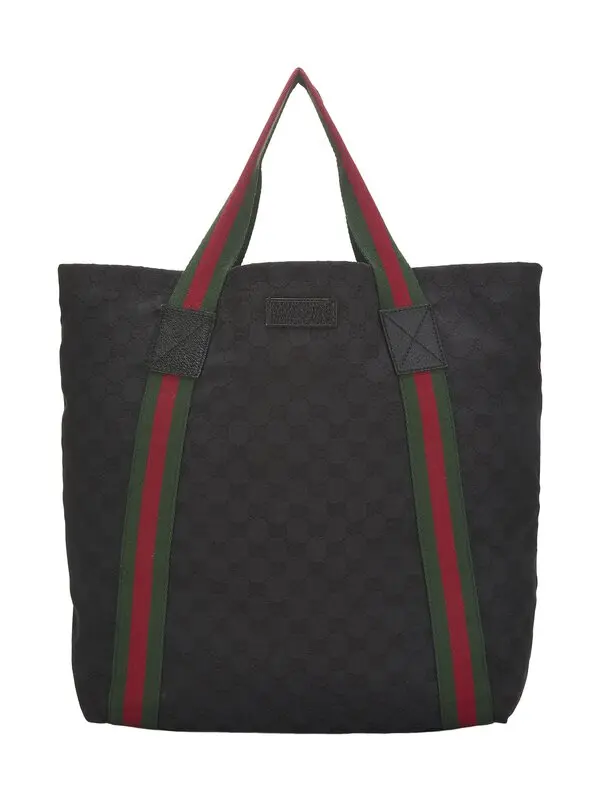 Gucci Gg Canvas Flat Web Tote - Black