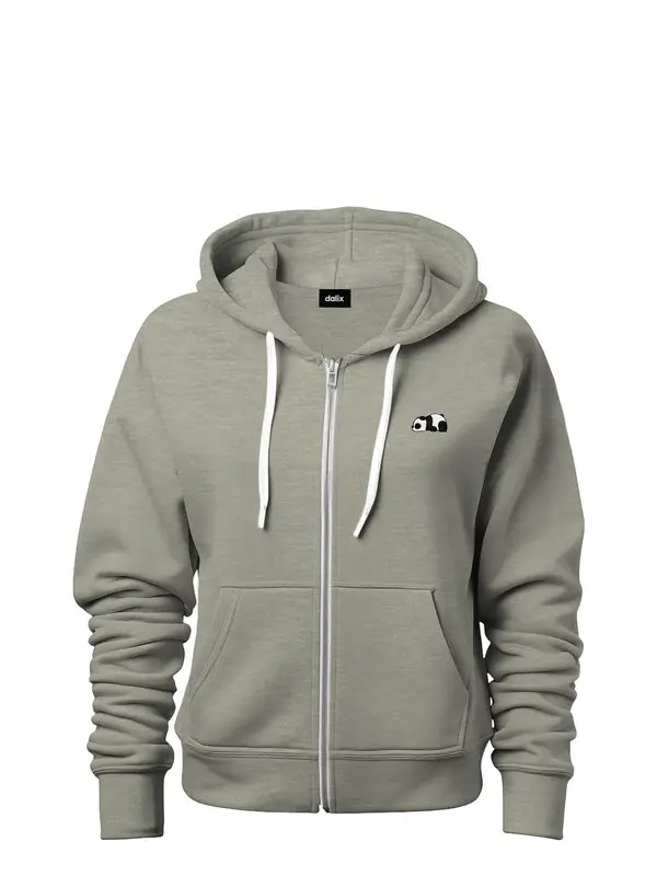 DALIX Panda Zip Up Hoodie - Heather Stone
