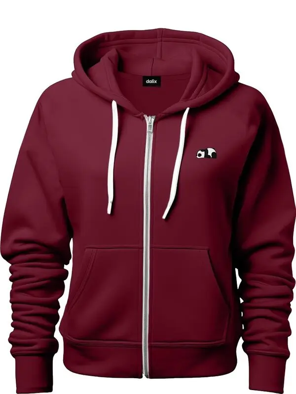 DALIX Panda Zip Up Hoodie - Maroon