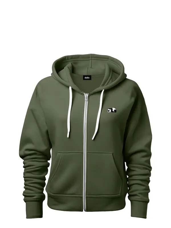 DALIX Panda Zip Up Hoodie - Military Green