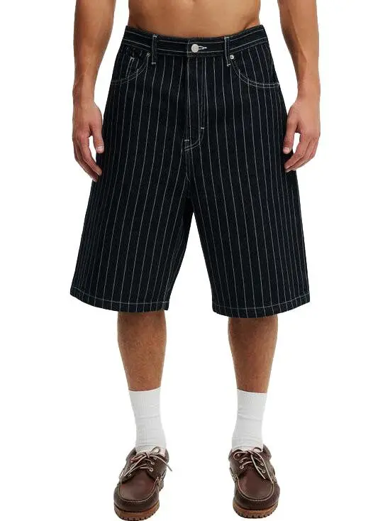 COTTON ON Super Baggy Jorts - Pinstripe Blue