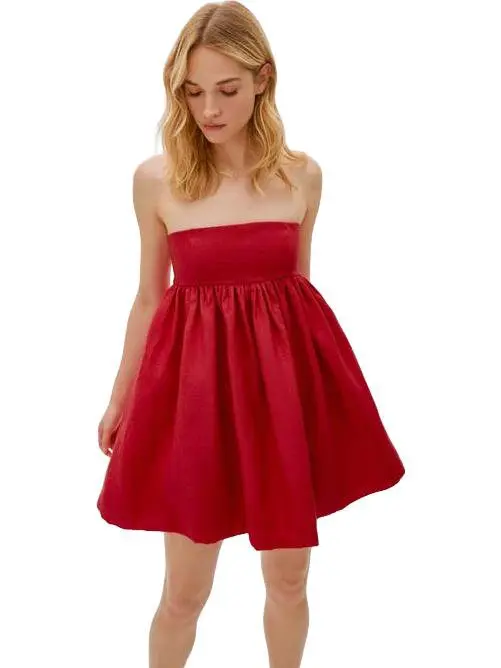 LABECA LONDON Mykono Linen Strapless Mini Dress - Red
