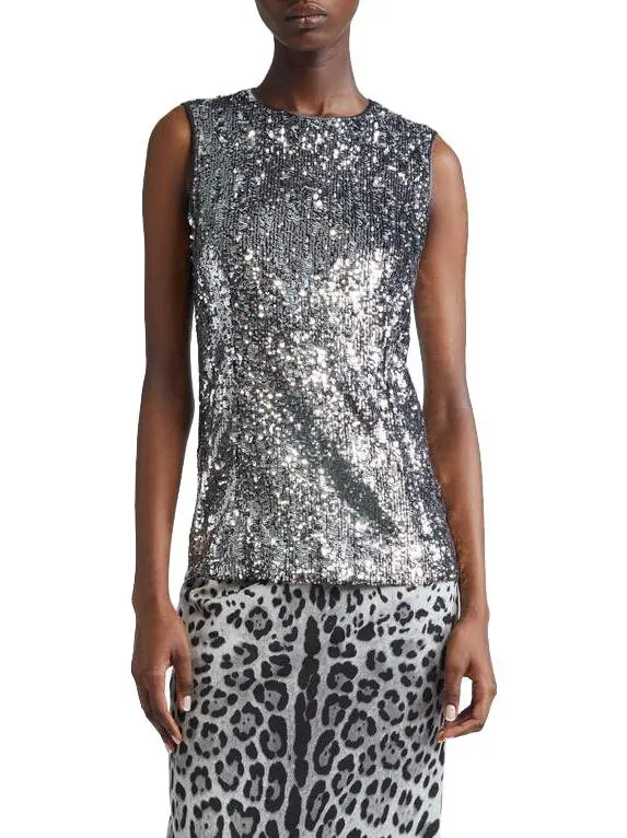 Dolce & Gabbana Sequin Sleeveless Top - Argento