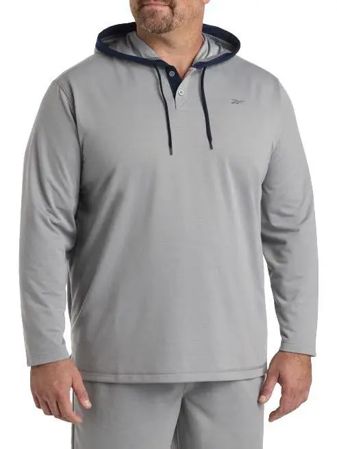 REEBOK Big & Tall French Terry Performance Henley Hoodie - Grey 3