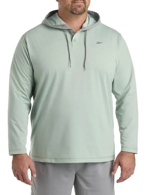 REEBOK Big & Tall French Terry Performance Henley Hoodie - Hybrid Green
