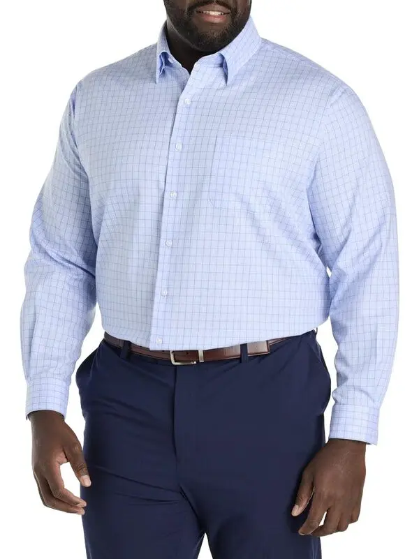 OAK HILL PREMIUM BY DXL Big & Tall Non-iron Plaid Dress Shirt - Blue