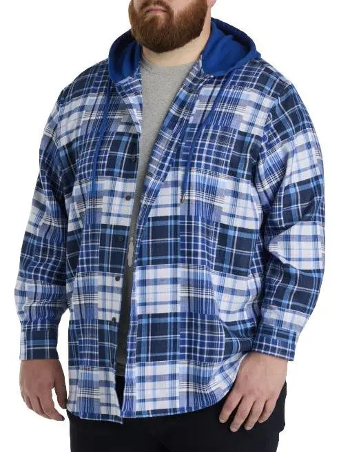 TRUE NATION BY DXL Plaid Hooded Flannel Sport Shirt - Blue Multi