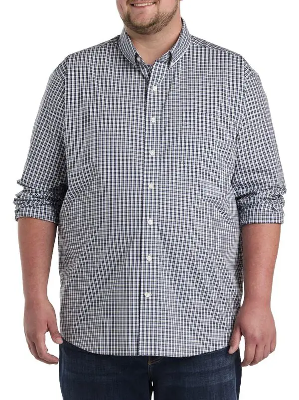 OAK HILL BY DXL Big & Tall Check Patterned Sport Shirt - Navy Green