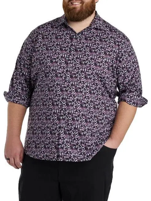 SYNRGY BY DXL Big & Tall Floral Print Sport Shirt - Purple