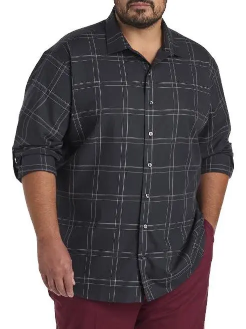 SYNRGY BY DXL Big & Tall Large Plaid Roll-tab Sport Shirt - Black
