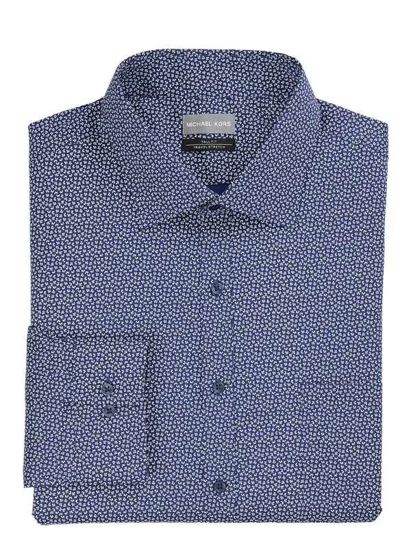 Michael Kors Big & Tall Abstract Patterned Performance Dress Shirt - Navy