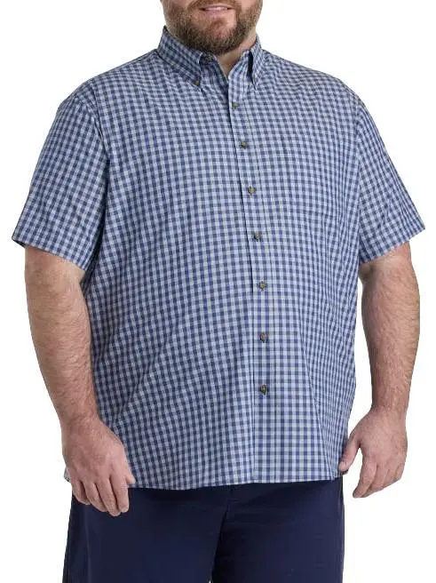 HARBOR BAY BY DXL Big & Tall Easy-care Small Plaid Sport Shirt - Tonal Blue