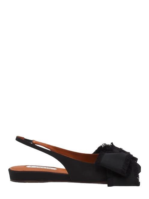 LANVIN Slingback Ballerina Flat In Satin With Oversized Bow - Black