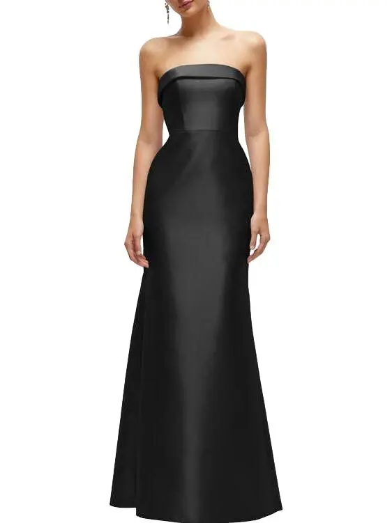 Alfred Sung Strapless Satin Gown - Black