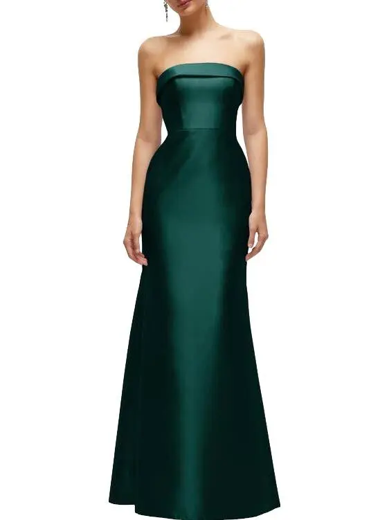 Alfred Sung Strapless Satin Gown - Evergreen
