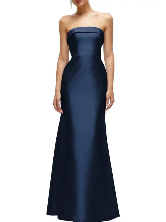 Alfred Sung Strapless Satin Gown - Midnight