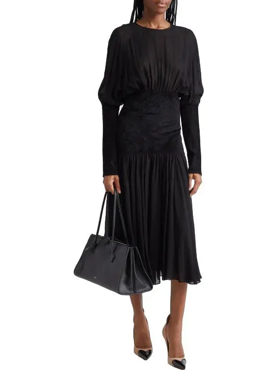 Alaïa Knit Band Chiffon Midi Dress - Noir Alaia