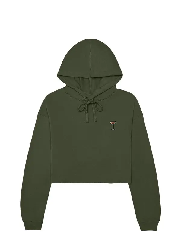 DALIX Cropped Fleece Hoodie - Military Green
