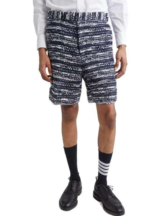 Thom Browne Beltloop Mélange Tulle Tweed Shorts - Navy