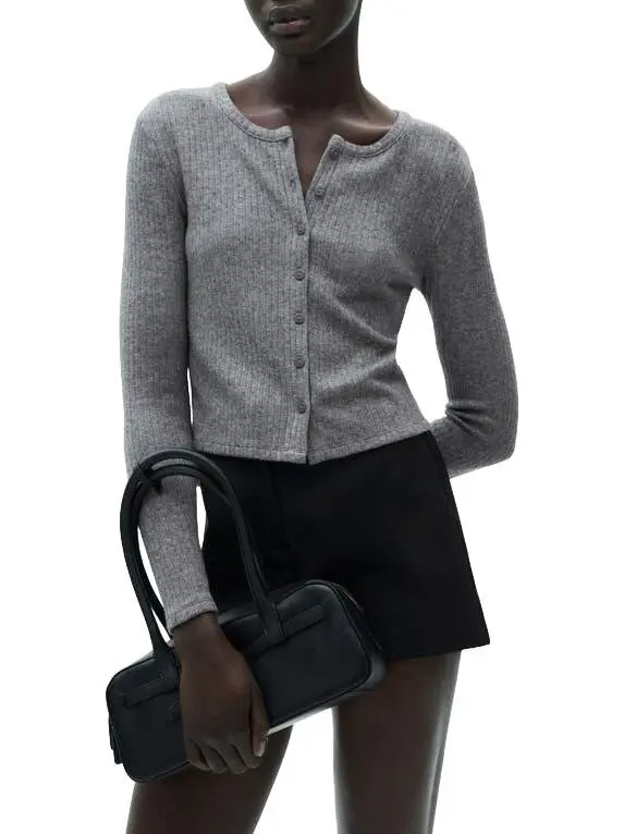 Mango Ribbed Button-up Cardigan - Grey