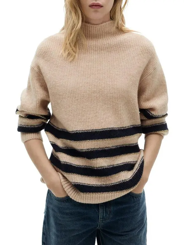 Mango Perkins Collar Striped Sweater - Ecru
