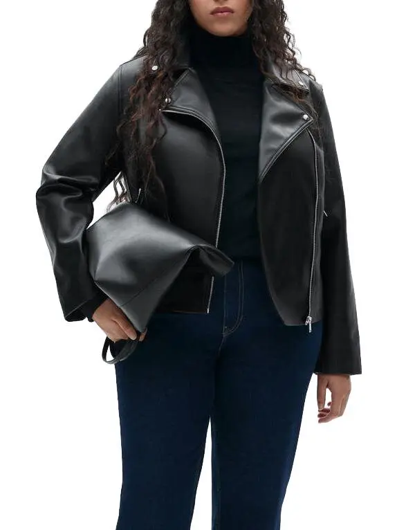 Mango Faux Leather Moto Jacket - Black