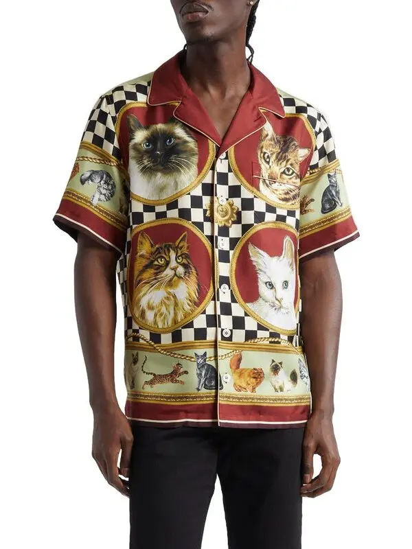 Dolce & Gabbana Cat Print Silk Camp Shirt - Gatti