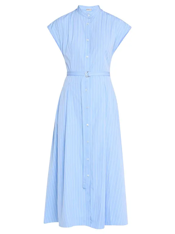 Adam Lippes Dejeuner Striped Poplin Midi Shirt Dress - Pale Bluewhite