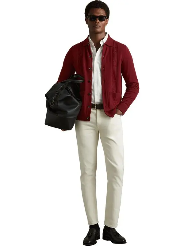 REISS Lockhurst Wool Cable-knit Cardigan - Red