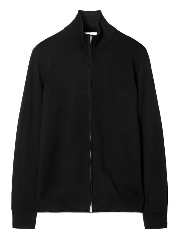 Cos Funnel-neck Merino Wool Zip-up Cardigan - Black