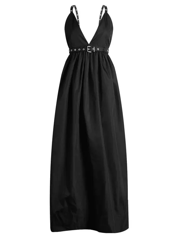 GANNI Duchesse Nylon Strap Midi Dress - Black