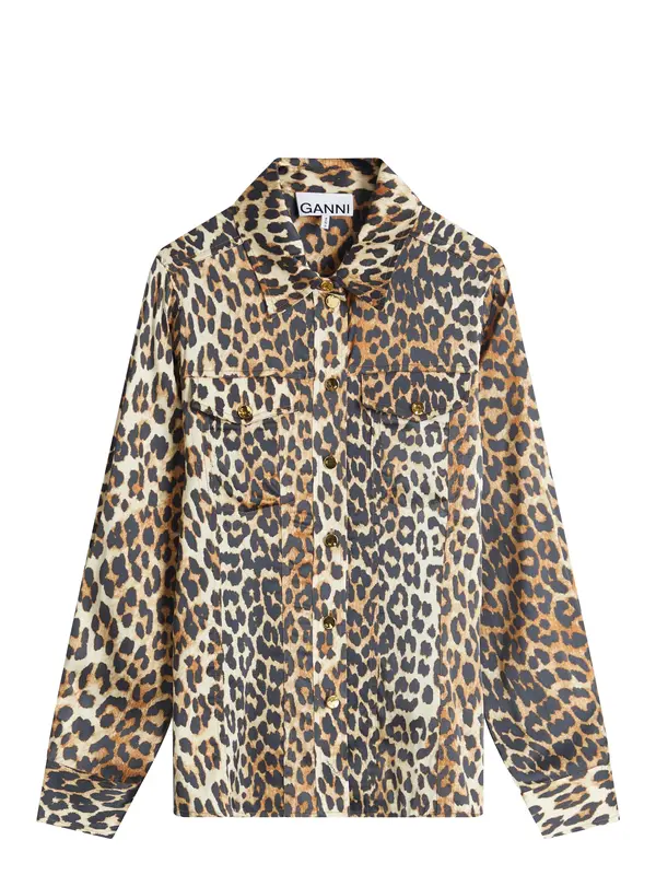 GANNI Printed Satin Shirt - Leopard
