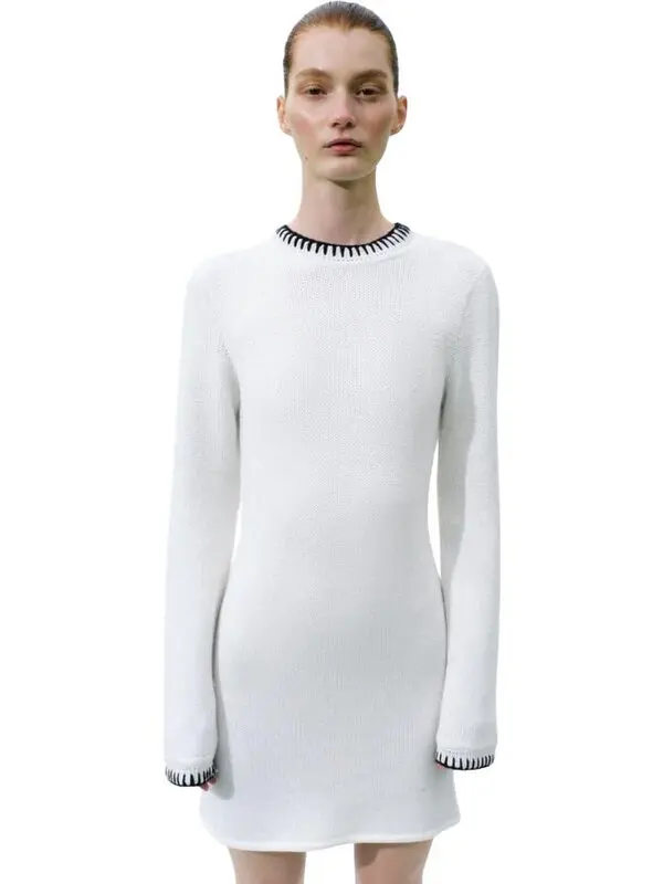 LABECA LONDON Scarlett Contrast Stitch Wool Mini Dress - White