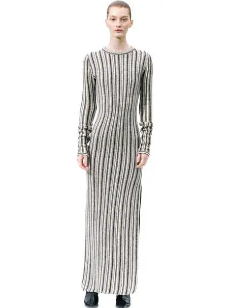 LABECA LONDON Striped Wool Maxi Dress - Black