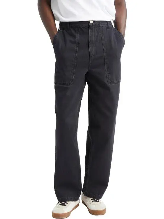 PALMES Regular Fit Patch Pocket Cotton Twill Pants - Black