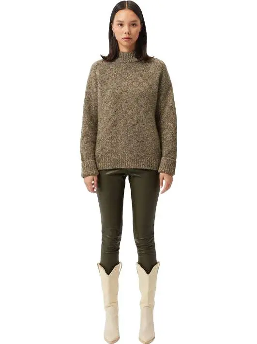 Gobi Cashmere Basket-weave High Neck Sweater - Capulet Olive
