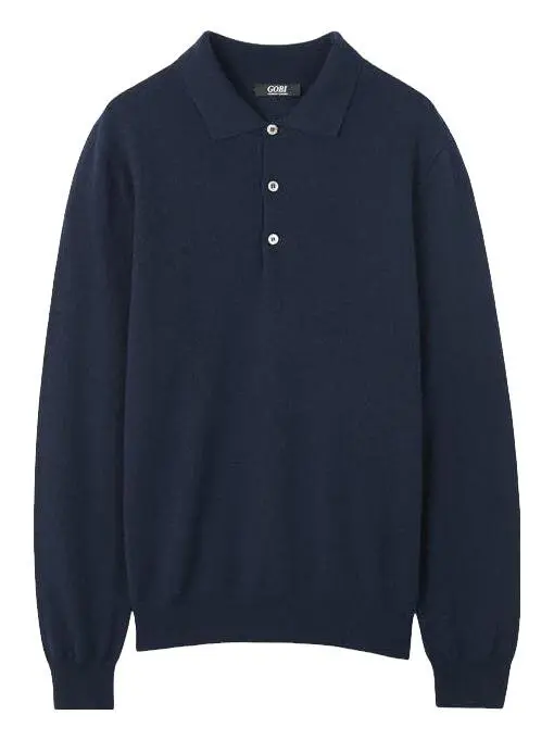 GOBI MONGOLIAN CASHMERE Essential Cashmere Polo Sweater - Crown Blue