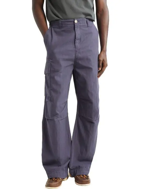 PALMES Cotton Herringbone Cargo Pants - Dark Blue
