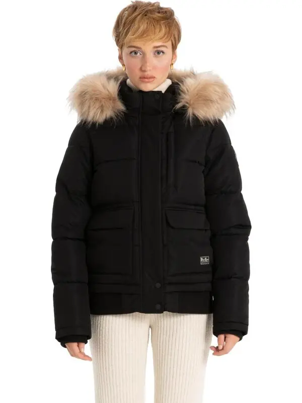 POINT ZERO Removable Hood And Fur Bomber - Black